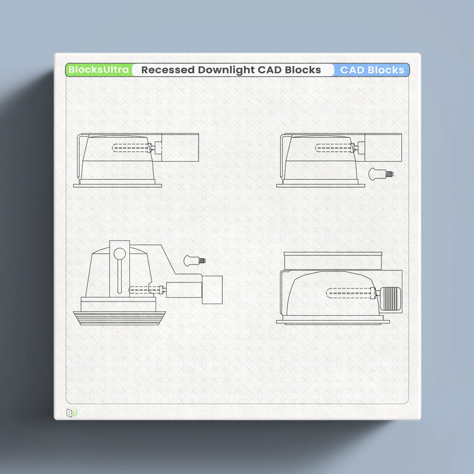 Recessed Downlight CAD Blocks — 4 Elevation Lighting Views – Blocks Ultra