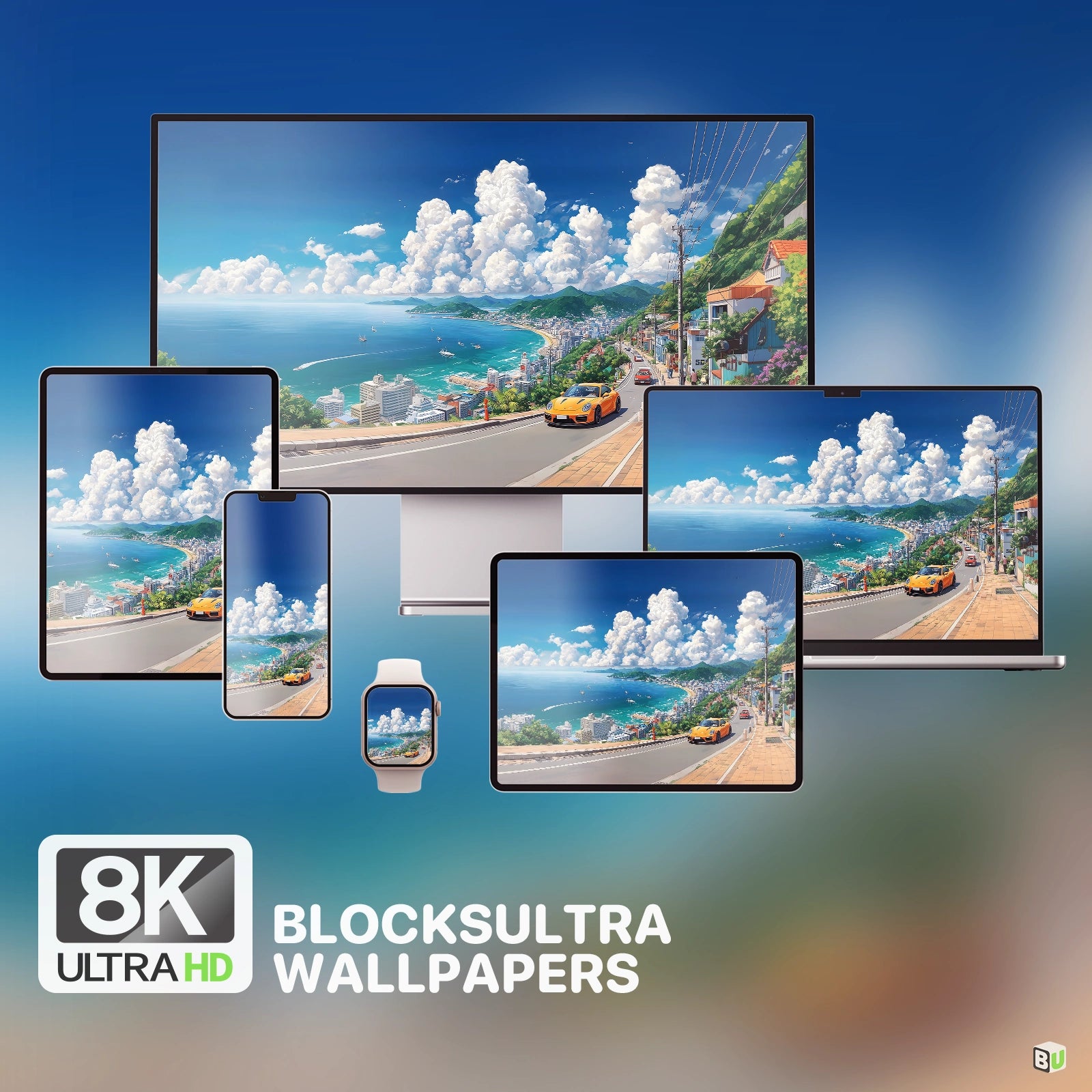 Freedom Ride on Seaside Highway – 8K Coastal Wallpaper Set – Blocks Ultra