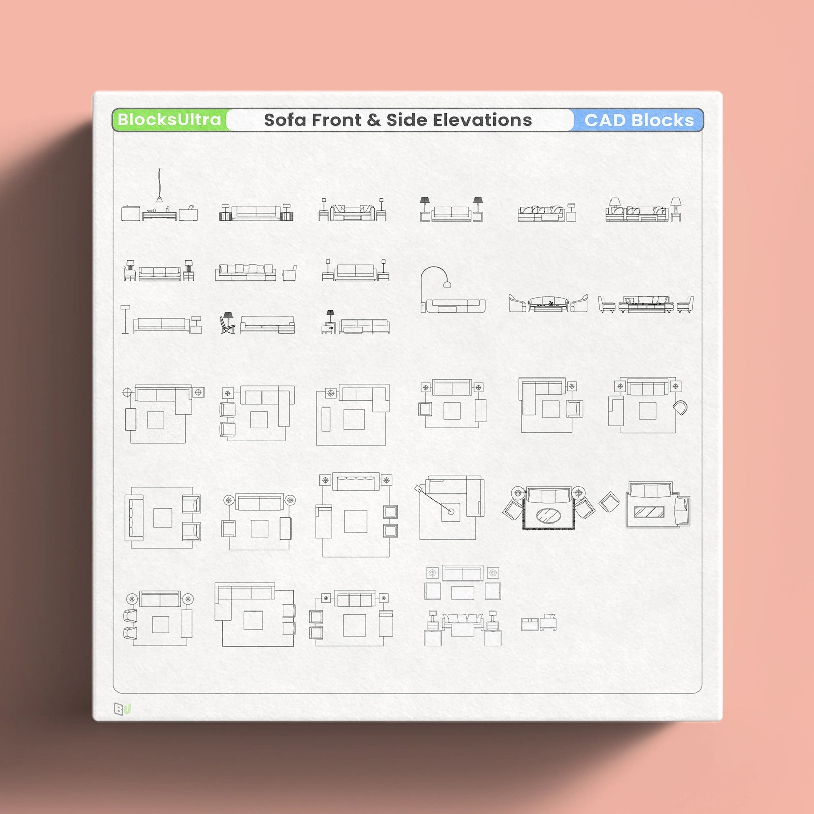 16 Sectional Sofa CAD Blocks – Plan & Elevations – Blocks Ultra